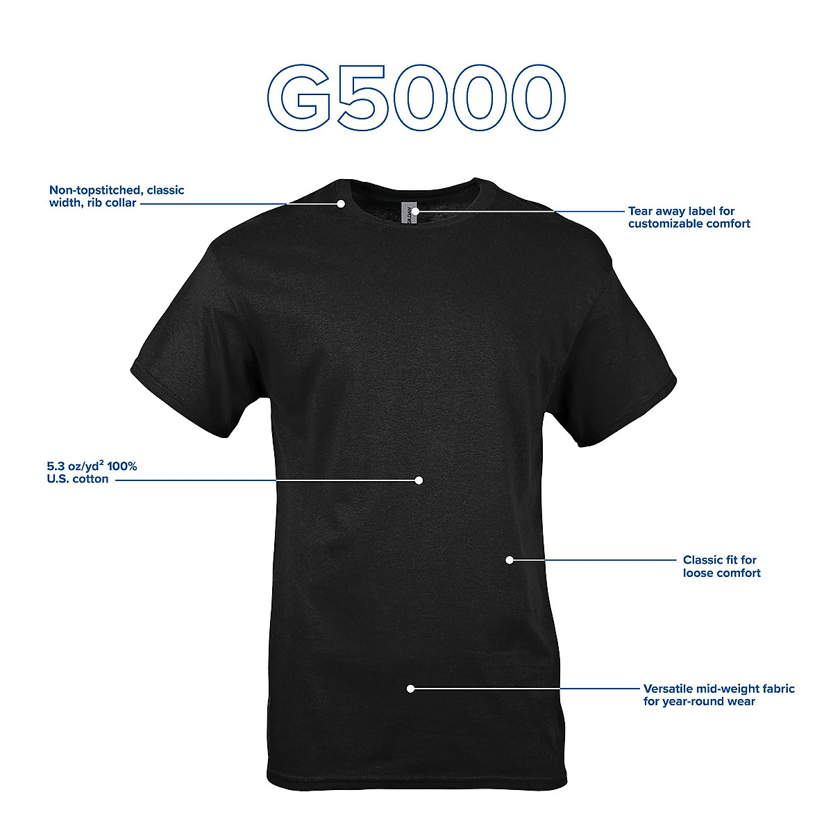 Gildan Heavy Cotton T-Shirt G5000, Black (10-Pack), Small