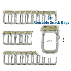 30 PCS Reusable Mason Jar Bags Ziplock Bags,Portable Food Storage Bags,Airtight Seal Leak-Proof Sandwich Snack Saver Storage for Travel Picnic(Small)