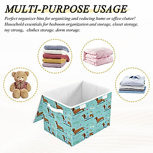 DIGTIA Storage Bins with Lids Decorative Dachshund Dog Foldable Storage Boxes with Handles Large Storage Basket Collapsible Organizer Containers for Closet Home Bedroom Office
