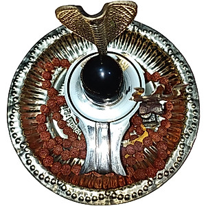 Shaligram Shiva Ling Lingam Shivling Naaga Brass Stand(Thali tirshul 3inch) Shiv Plate Rudraksha mala 108 Stone 6mm