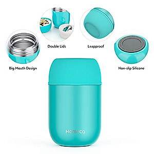 Nomeca Hot Containers for Kids Lunch Box - Wide Mouth Keep Food Drinks Hot Warm Cold Box, 16Oz Thermal Soup Bowl With Spoon Stainless Steel Vacuum Food Flask for School Office Outdoor, Teal