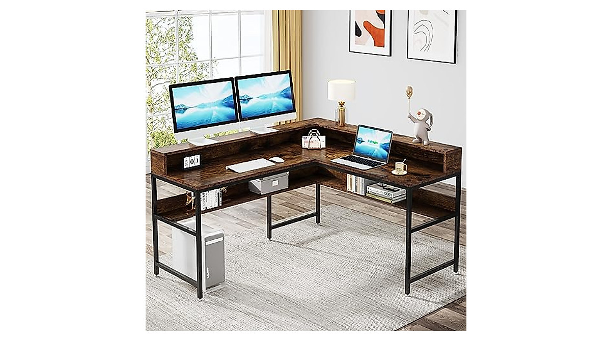 Tribesigns L Shaped Computer Desk with Monitor Stand & Storage