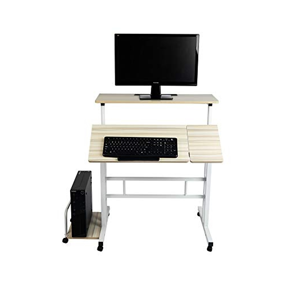 Mind Reader SDROLLXL-WHT Mobile Sitting, Standing Desk Rolling Reversible Home Office Laptop Workstation with Side Storage, Locking Wheels, X-Large, White