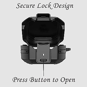 Military Armor Case with Secure Lock for Samsung Galaxy Buds Pro 2 Case/Buds Pro Case/Buds Live Case/Buds 2 Case Cover Full-Body Rugged Hard Shell for Men Women with Keychain Carabiner #Black