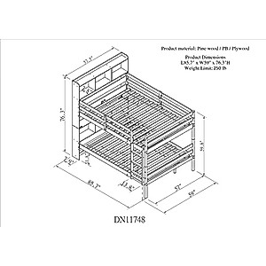 Harper & Bright Designs Full Over Bunk Beds with Bookcase Headboard, Solid Wood Bed Frame Storage, Safety Rail and Ladder, Kids/Teens Bedroom, Can Be converted into 2 Beds, White