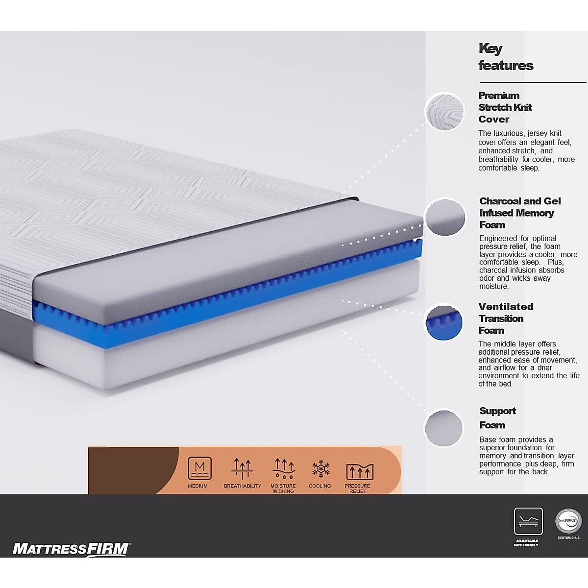 Tulo 10" Gel and Charcoal Infused Mattress in a Box | Memory Foam | Medium Comfort | King Size