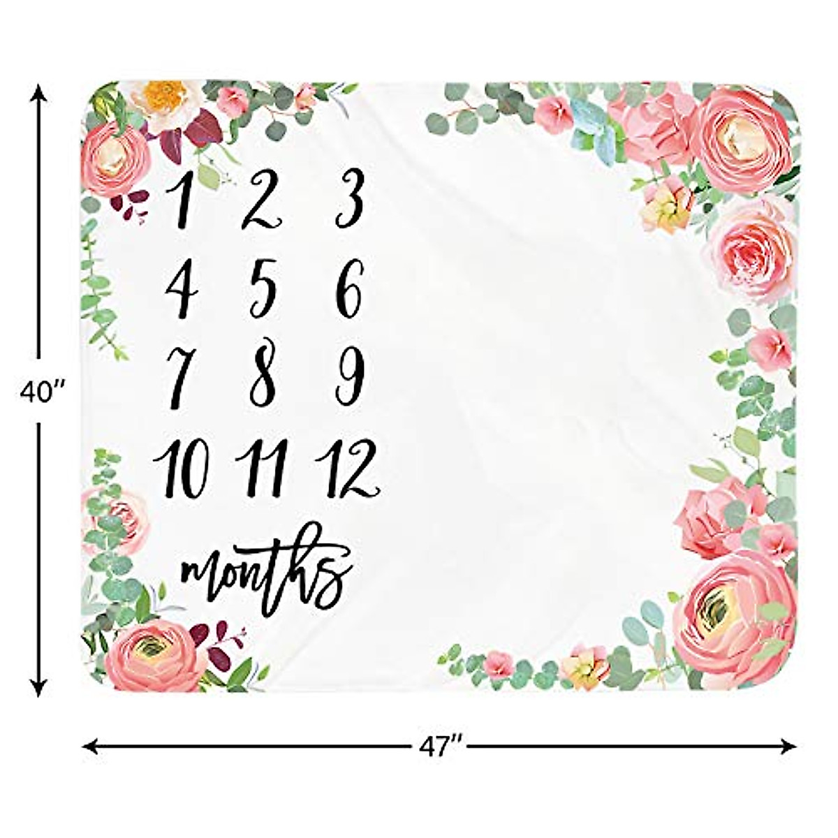 Baby Monthly Milestone Blanket Girl - Floral Newborn Month Blanket Personalized Shower Gift Soft Plush Fleece Photography Background Photo Prop Large Flower Blanket with Wreath Headband