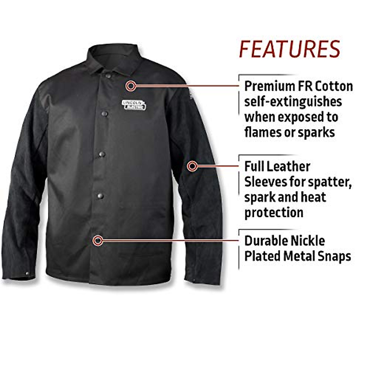 Lincoln Electric unisex adult Traditional Split Leather Sleeved Welding Jacket, Black, Large US