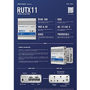Teltonika RUTX11 Dual-SIM, 4 x Gigabit Ethernet Ports, Dual-Band AC WiFi, Bluetooth LE and USB LTE Router - RUTX11110400