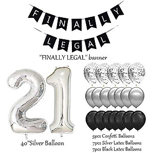 Haimimall 21st Birthday Decorations for Her Him, Finally Legal 21st Birthday Decorations inclouding Finally Legal Banner,Finally 21 Sash,Silver Metallic Tinsel Foil Fringe Curtains Photo Backdropand