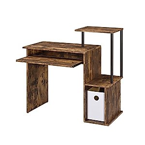 HABITRIO Computer Desk, Wooden Structure Home Office Table with Keyboard Tray and Storage Shelf and Compartment (Weathered Oak)