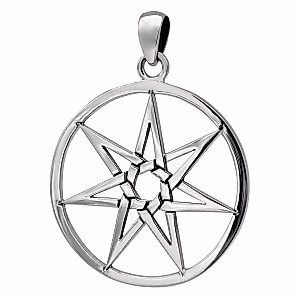 Moonlight Mysteries Fairy Star Pendant - Large .925 Sterling Silver Septagram 7 Point Faerie Star Jewelry (1 Inch Diameter)