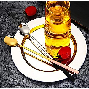 MBBITL 6-Pack Pink Silver 9" Ice Coffee Spoon Iced Teaspoon for Mixing Cocktail Stirring Tea Milkshake Cold Drink Stainless Steel