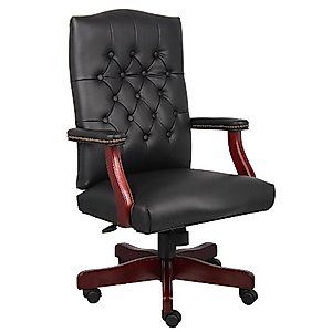Boss Office Products Classic Executive Caressoft Chair with Mahogany Finish in Black