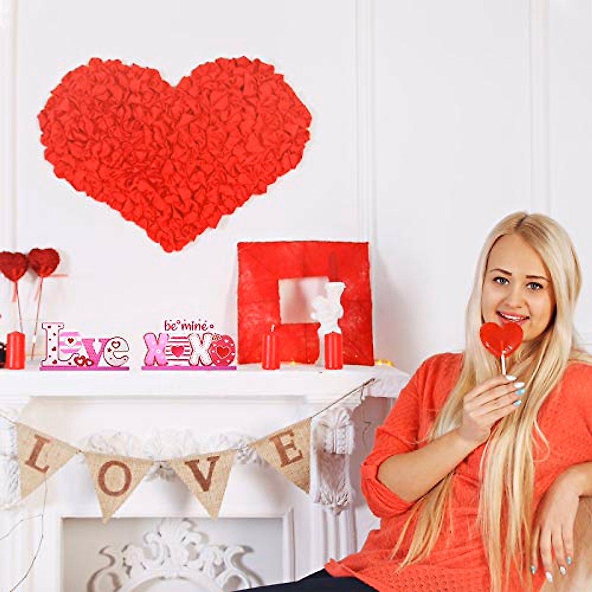 3 Valentine's Table Decoration Signs Be Mine Sign Love Happy Valentine Table Centerpiece Flamingo Wooden Party Decorations for Holiday Valentine's Dinner Party Coffee