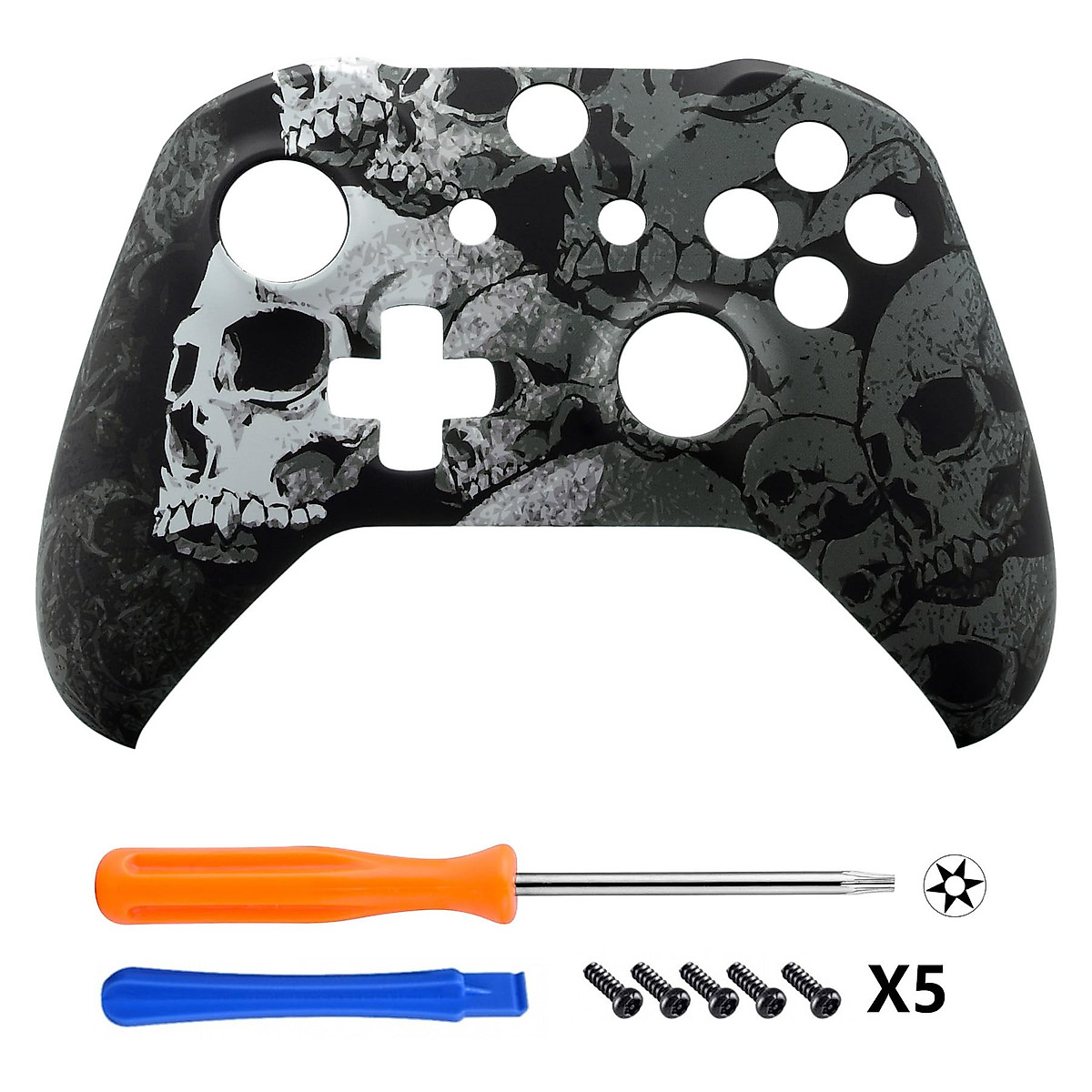 eXtremeRate Lonely Skull Patterned SoftTouch Front Housing Shell for Xbox One S & Xbox One X Controller, Custom Faceplate Cover for Xbox One Wireless Controller Model 1708 - Controller NOT Included