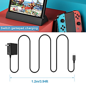 Support TV Mode AC Adapter Charger for Nintendo Switch, Power Supply 15V 2.6A Fast Charging for Switch Dock/Switch Lite and Pro Controller