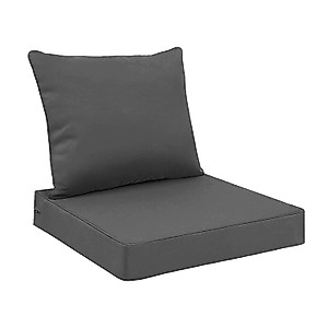All Smiles Outdoor Seat Cushions for Patio Furniture Set of 24x24 Inch for Waterproof Replacement Cushions with Removable Cover for Chair Yard Garden Deck，Dark Gray