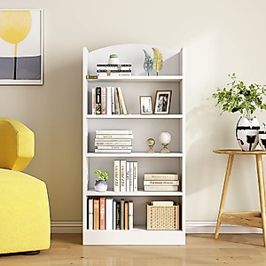 MIN WIN 47.24" Tall Bookcase and Bookshelf, Open Shelf Wood Bookcase with 5-Tier Storage Shelves,Bookshelves Standing Display Shelf Units for Home Office, Living Room, Bedroom, Kitchen-White