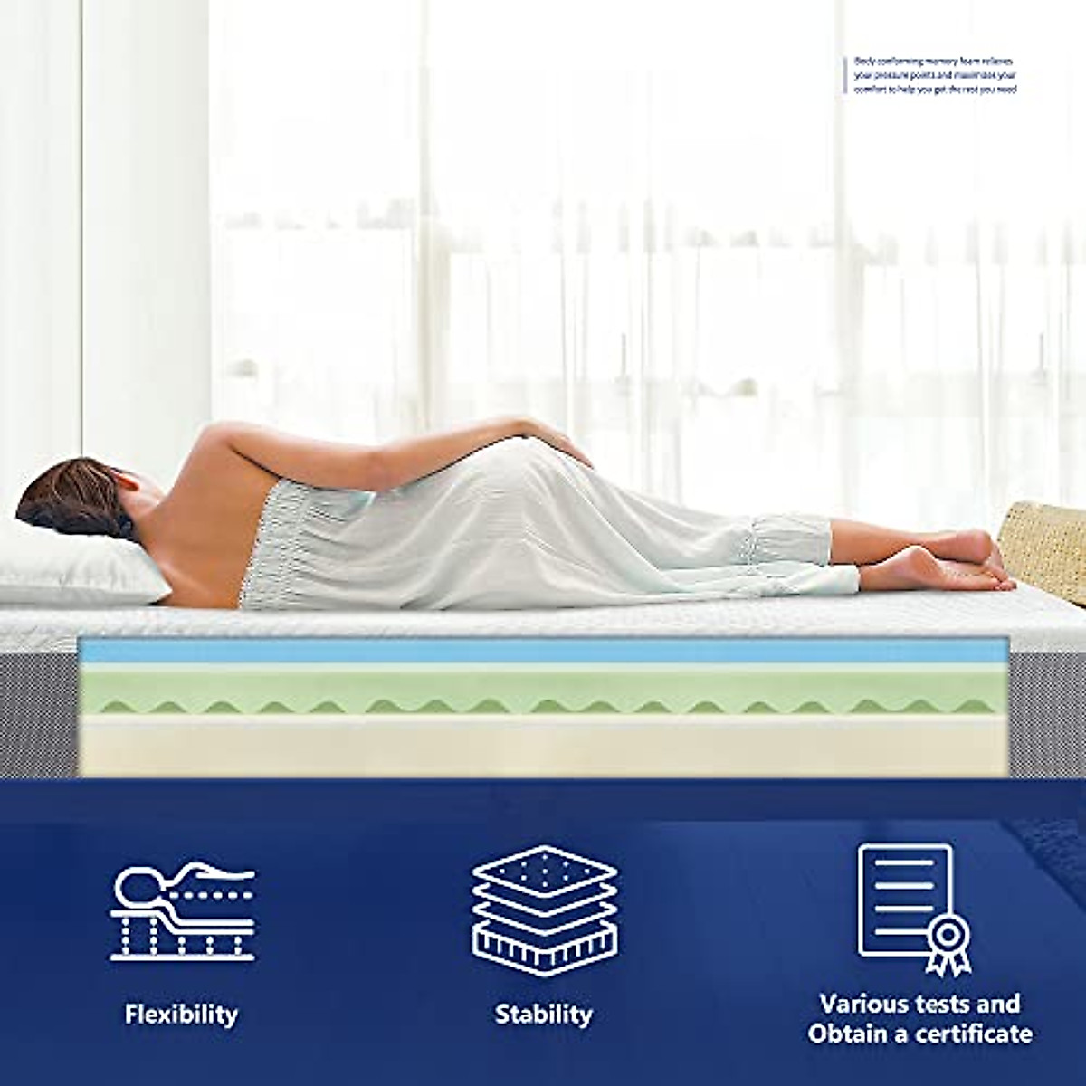 Olee Sleep 9 Inch Ventilated Gel Infused Memory Foam Mattress, CertiPUR-US® Certified, Gray, Queen