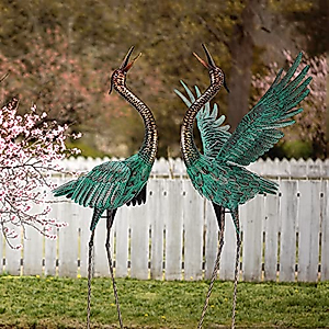 chisheen Crane Garden Statues Outdoor Metal Heron Yard Art Crane for Garden Sculptures Patio Lawn Ornaments,Set of 2