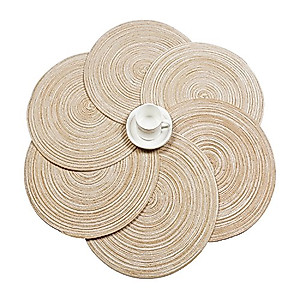 SHACOS Round Braided Placemats Set of 6 Washable 15 inch Round Placemats Kitchen Table Place Mats Round Table Mats (Beige, 6)