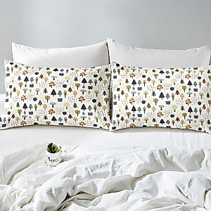 Woodland Nature Duvet Cover Twin,Cartoon Trees Print Comforter Cover for Kids Boys Girls Cabin Farmhorse Bedroom Decor Landscape Bedding Set Cute Tree Mushroom Flower Bedspread Cover Zipper Closure
