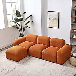 FLOYINM L-Shape Modular Sectional Sofa，DIY Combination，Teddy Fabric，Orange.