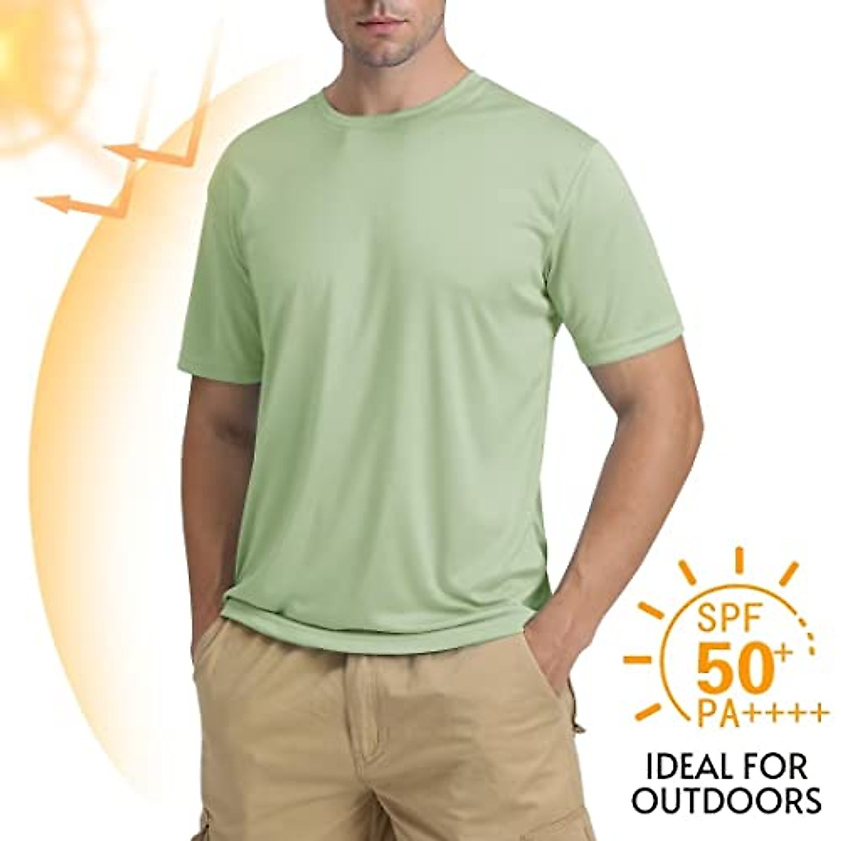 TACVASEN Mens Cycling Shirts Short Sleeve UPF 50+ UV Sun Protection Performance Tops Quick Dry Hiking Shirts Lightweight Workout Shirts for Men Light Green L