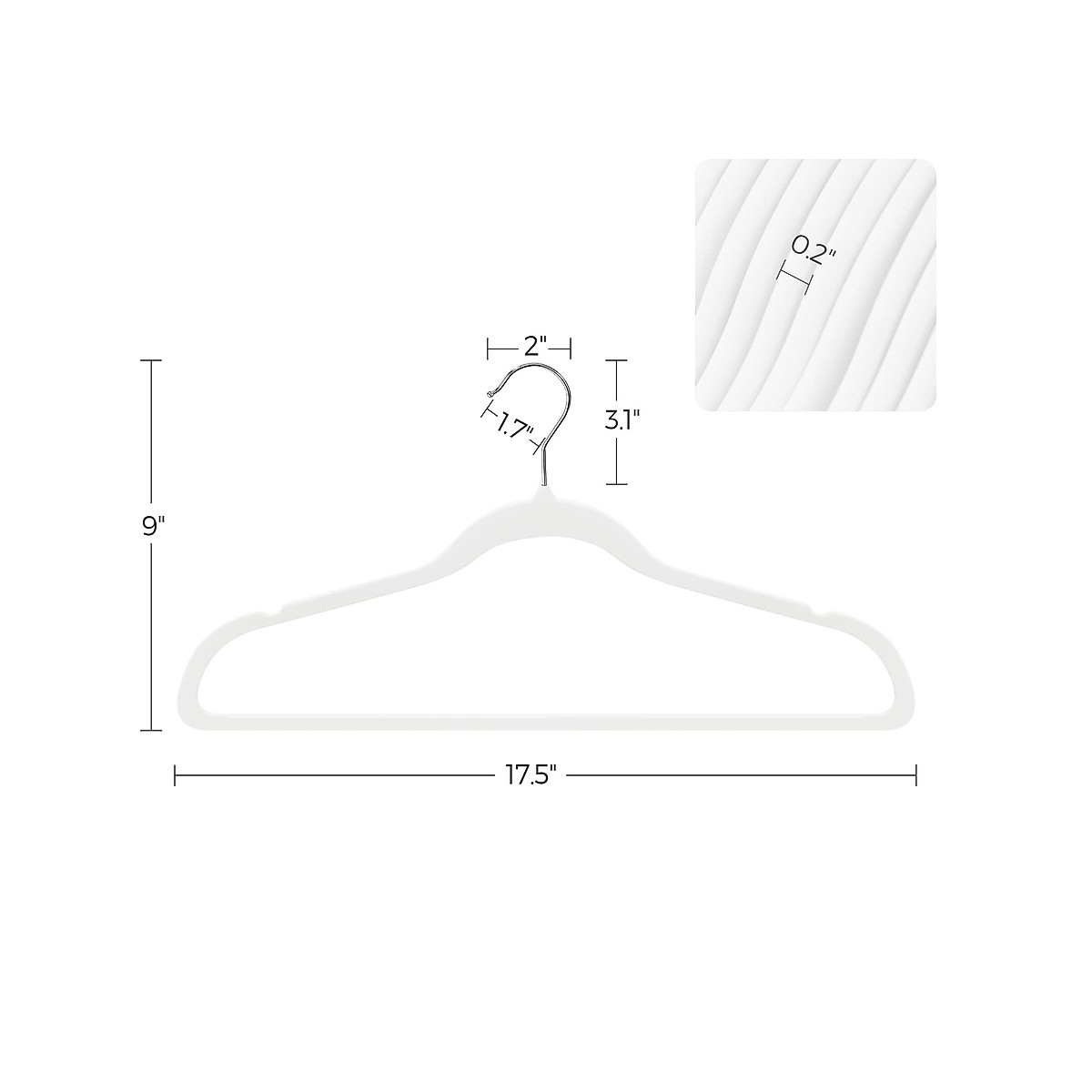 SONGMICS Rubber-Coated Plastic Hangers, 50 Pack Non-Slip Coat Hangers, Space-Saving Slim Clothes Hangers, 360 Degree Swivel Hooks, Shoulder Notches, White UCRP008W05