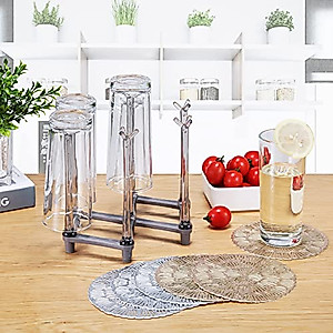 Maxcocola Retractable Cup Drying Rack with 6PCS Coasters, Retractable Drying Rack and Bottle Drying Rack, Plastic Bag Drying Rack and Mug Tree with Antiskid Bottom for Countertop(Gray)