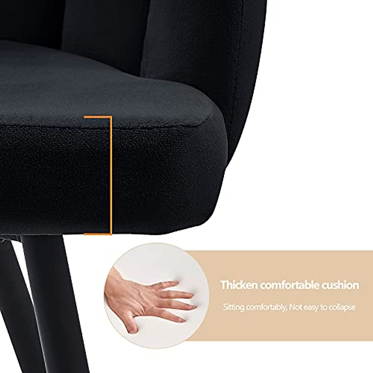 TUKAILAi Cute Petal Dining Chair, Modern Velvet Accent Chair with Shell Shaped Backrest, Thick Padded Seat and Black Metal Legs, Leisure Tub Chair for Kitchen Bedroom Living Room (Black)
