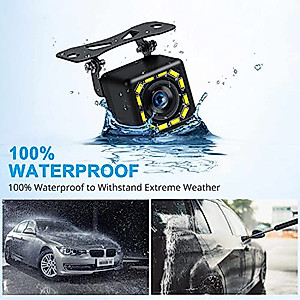 Car Backup Camera, Rear View Camera Ultra HD 12 LED Night Vision, Waterproof Reverse Camera 140° Wide View Angel with Multiple Mount Brackets for Universal Cars, SUV, Trucks, RV and More