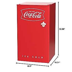 Nostalgia Coca-Cola Refrigerator with Freezer, 3.2 Cu. Ft., Adjustable Temperature Cools as Low as 32 Degrees, Bottle Opener, Ice Cube Tray, Scraper Included, Red
