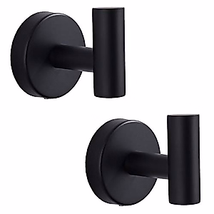 Flybath Coat Hook SUS 304 Stainless Steel Bathroom Towel Robe Hook Shower Kitchen Hanging Hooks Wall Mounted, Matte Black - 2 Pack