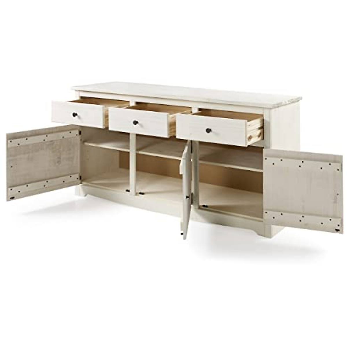 Furniture Dash, Wooden Storage Cabinet- 3 Doors & 3 Drawers, Cupboard Console Table, Sideboard Buffet, Ideal for for Living Room, Kitchen Island, Dining Room, Hallway- White Distressed