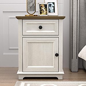 REDAYFUR End Table with Fast-Charge Set of 2, Side Table with Drawer Storage and Adjustable Shelf, Charging Nightstand Set of 2, Wooden Side Table for Living Room/Bedroom/Office, White