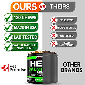 Hemp Calming Chews for Dogs with Anxiety and Stress - Dog Calming Treats - Dog Anxiety Relief - Separation - Travel - Barking - Melatonin for Dogs - Hemp Oil - Calming Treats for Dogs - 120 Treats