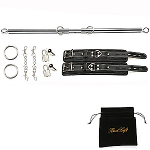 EXREIZST Expandable Silver Spreader Bar with 2 Adjustable Black Straps Sports Training Tools Set for Home Gyms (Silver and Black)