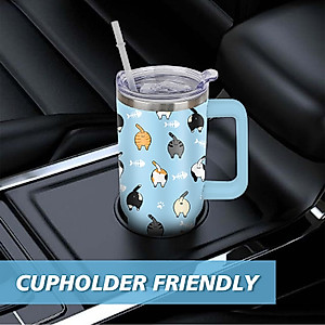 30 oz Cat Tumbler with Handle and Straw, Cat Butts Stainless Steel Vacuum Insulated Travel Coffee Mug Cup Water Bottle, Cat Stuff Accessories Decor, Cat Lover Gifts for Women Girls