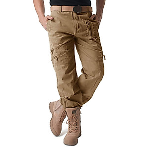 CRYSULLY Men's Winter Cotton Casual Sport Hiking Army Cargo Wild Combat Multi Pockets Work Trousers Wolf Brown