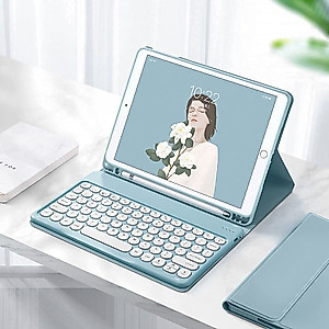 QIYIBOCASE Cute Round Keys Keyboard Case for iPad 10.2" 9th Gen/8th Gen/7th Gen,for iPad Pro10.5 /Air 3rd Gen, Detachable Magnets BT Keyboard Case with Pencil Holder, Pink