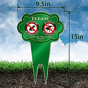 TOHAO No Peeing and No Pooping Dog Sign, Double Sided All Metal Yard Sign, Please Be Respectful, Keep Off The Grass, 15" x 9.5", UV Protected & Waterproof, Outdoor Use
