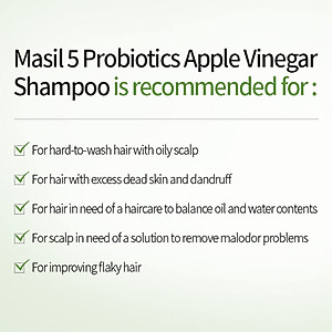 Masil 5 Probiotics Apple Cider Vinegar Shampoo 1Pack(0.3floz X 20ea) Travel Portable Reduces Itchy Scalp Dandruff Frizz Sulfate Free Restores Shine Clarifying Vitamin E Optimal pH level