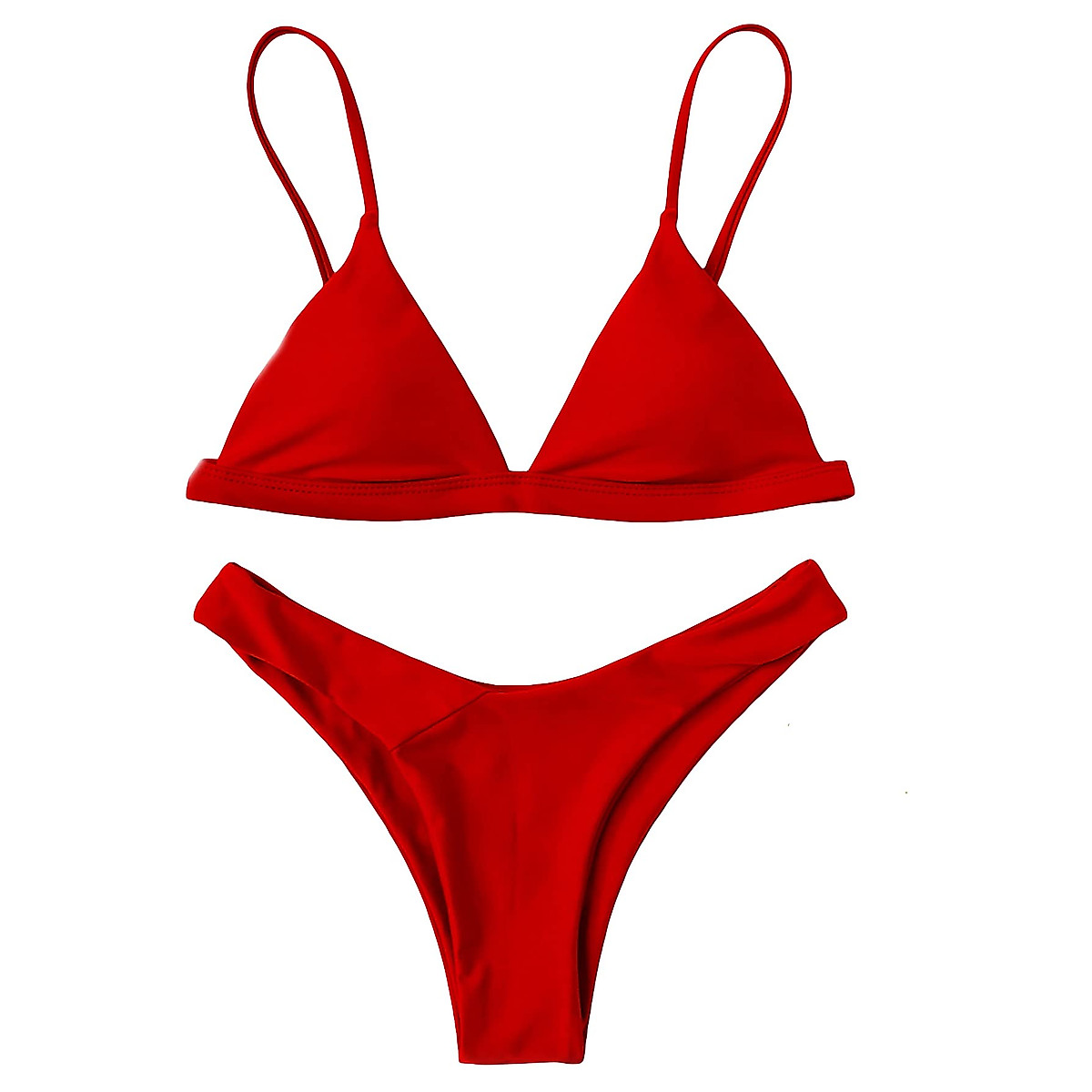 SOLY HUX Bikini Sets for Women Sexy Triangle High Cut Bikini Bathing Suits 2 Piece Swimsuit Solid Red S