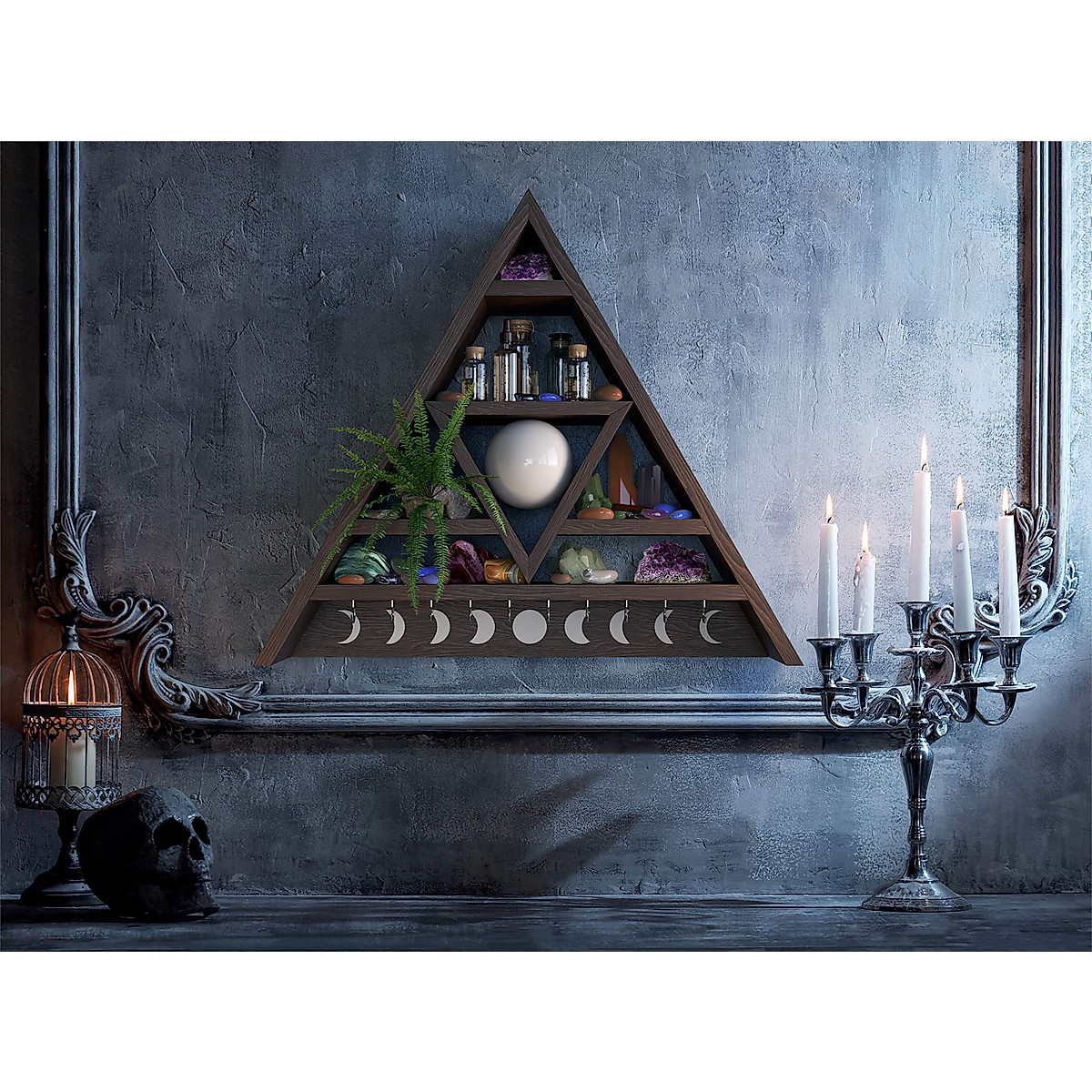 AMERICA EMPIRE Meditation Triangle Shelf for Crystals | Triangle Wall Shelf. Crystal Shelf Display for Stones. Witchy Decor for The Home, Crystal Holder. Crystal Display Shelf | Witchy Home Decor