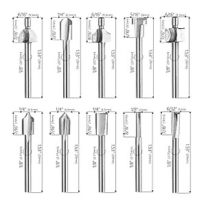 SPTA 10Pc HSS Router Carbide Engraving Bits & 10Pcs Router Bit 1/8"(3mm) Shank for Rotary Tools for DIY Woodworking, Carving, Engraving, Drilling