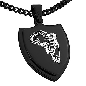 Tioneer Black Stainless Steel Celestial Satyr Goat Shield Pendant Necklace
