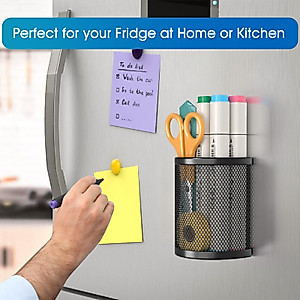 MaxGear Magnetic Pen Holder, 2 Pack Locker Organizer Mesh Pencil Holder for Desk Marker Holder - Extra Strong Magnets Perfect for Locker, Refrigerator, Dry Erase Board, Whiteboard