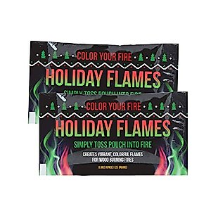 Holiday Flames (Box of 25) Creates Vibrant, Rainbow Colored Flames, Transform Any Wood Burning Fire into Neon Colored Fire - Indoor & Outdoor